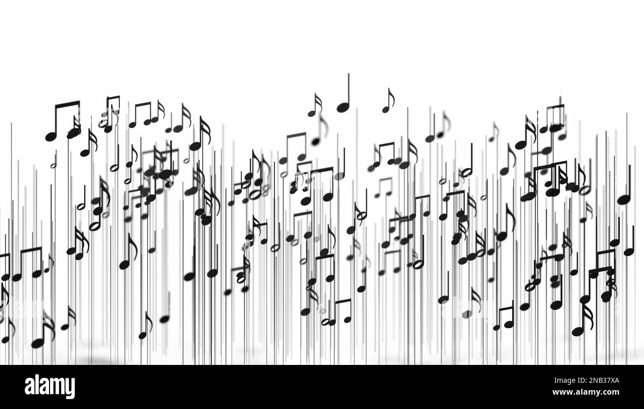 3d illustration of musical notes and musical signs of abstract music ...