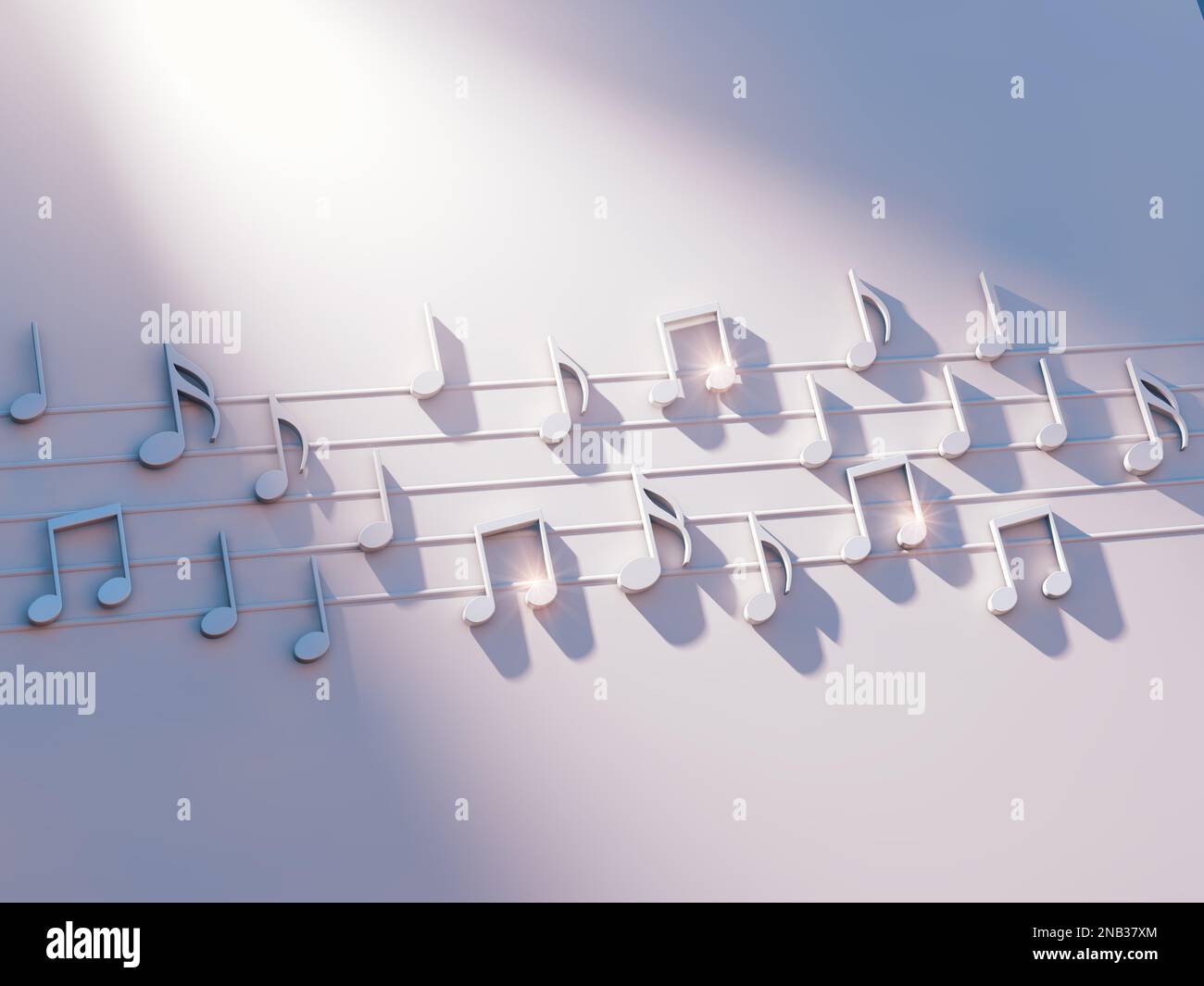 3d illustration of musical notes and musical signs of abstract music ...