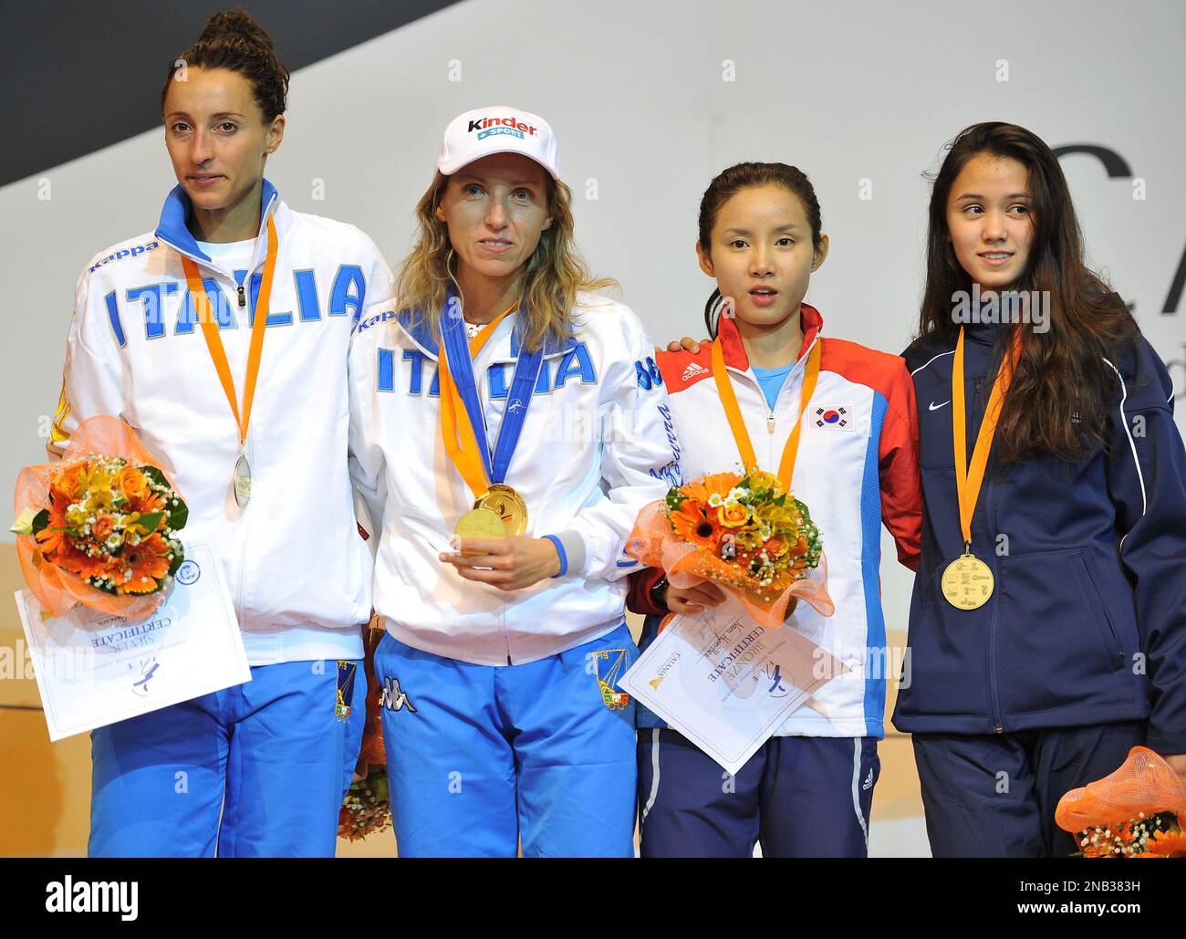 Italy's Valentina Vezzali, second left, winner of the women's ...