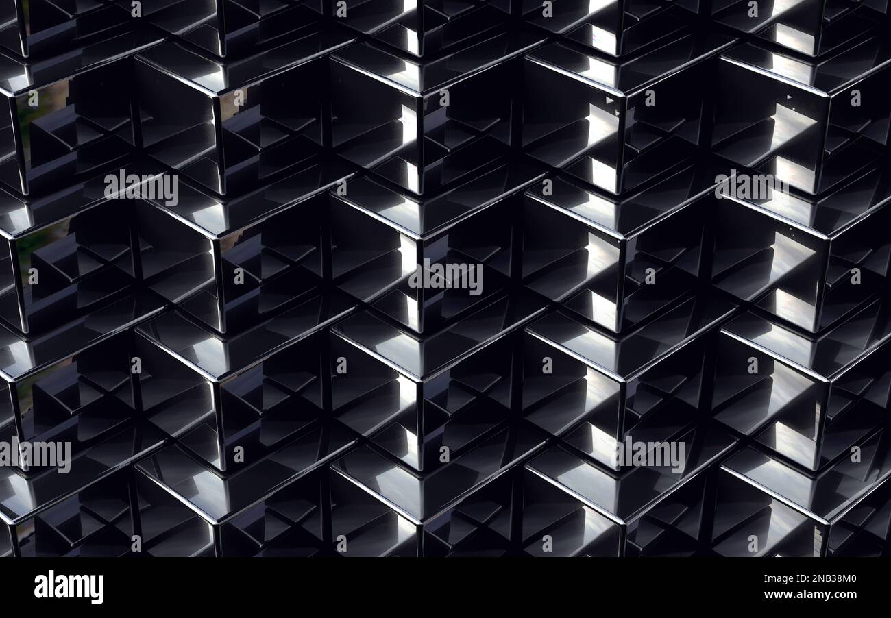 Black and shine squares wall surface.Abstract image background of cubes ...