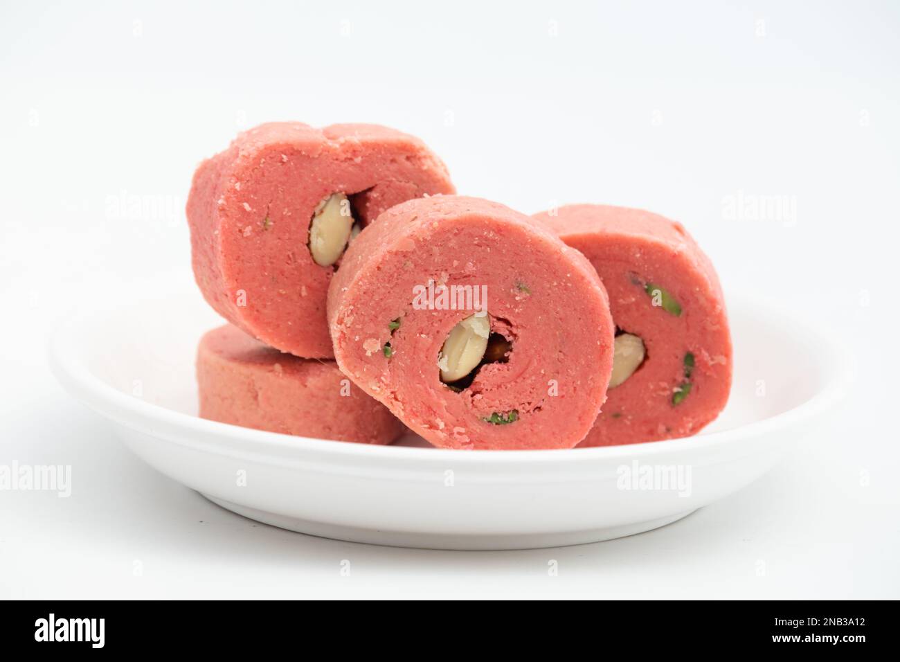 Indian Mithai Pink Kaju Rose Cake Cassata Or Kasata Is Made Of Cashew ...