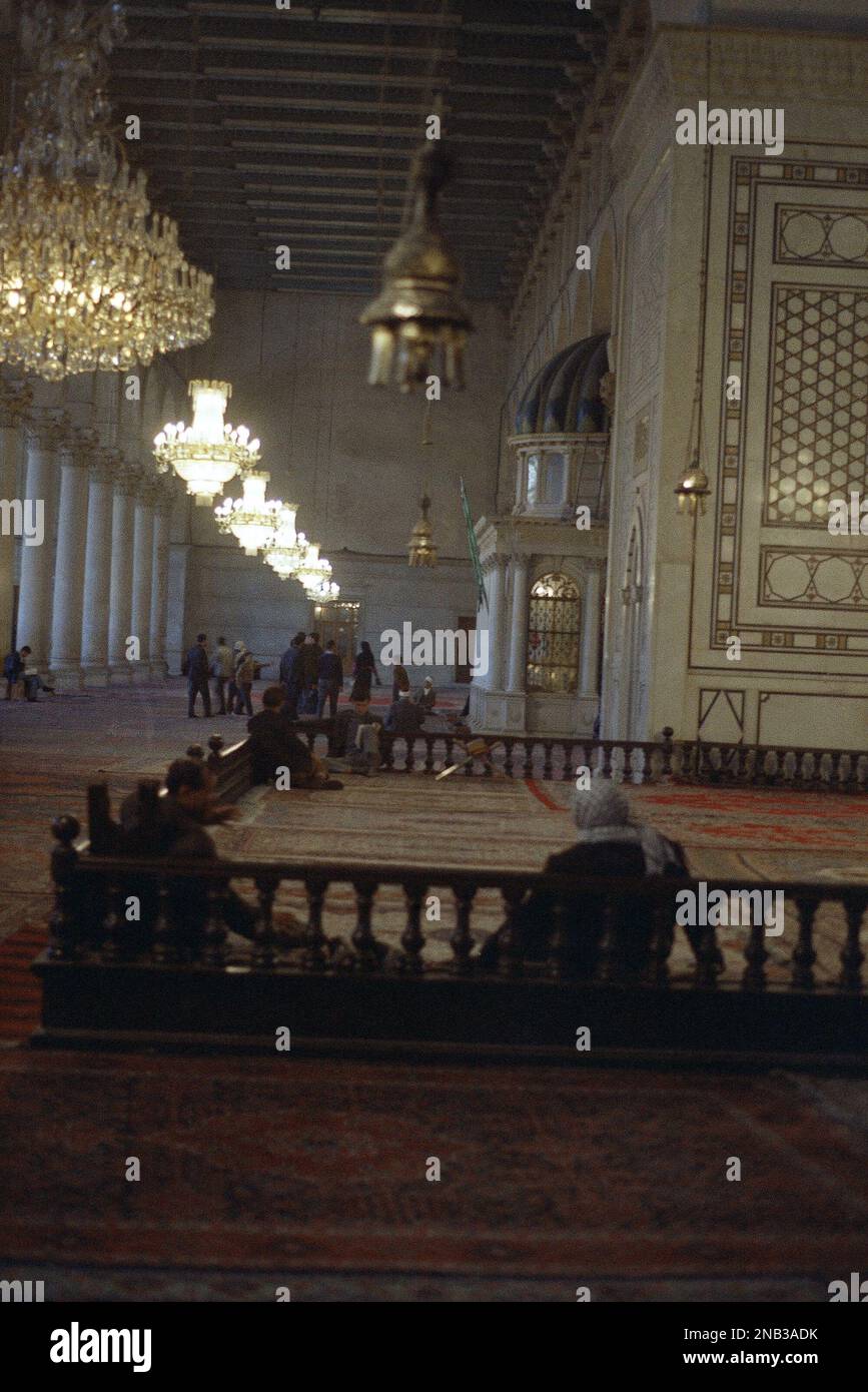 Interior views of Omayyad Mosque in Damascus, Syria, showing the ...