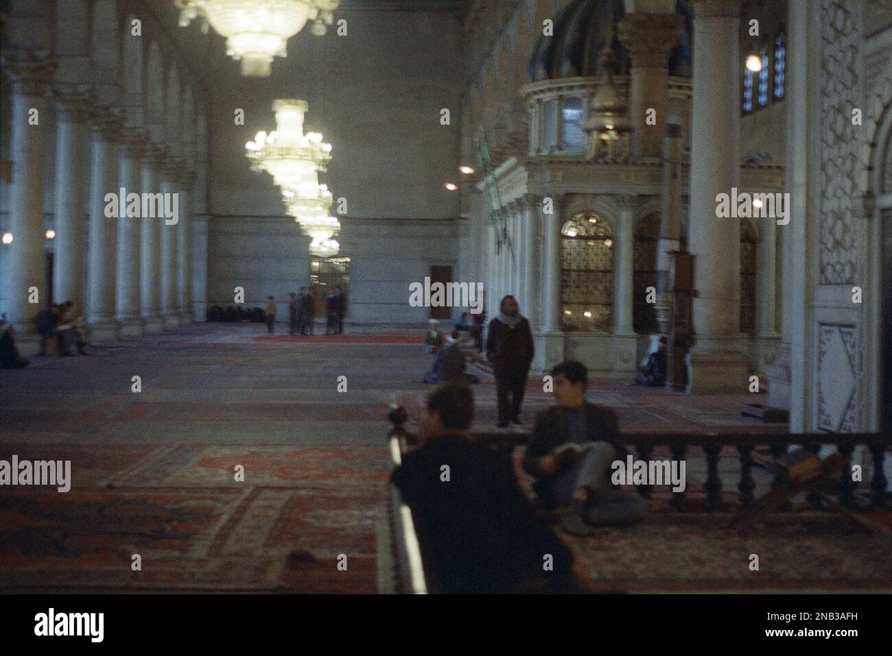 Interior view of Omayyad Mosque in Damascus, Syria, showing the ...