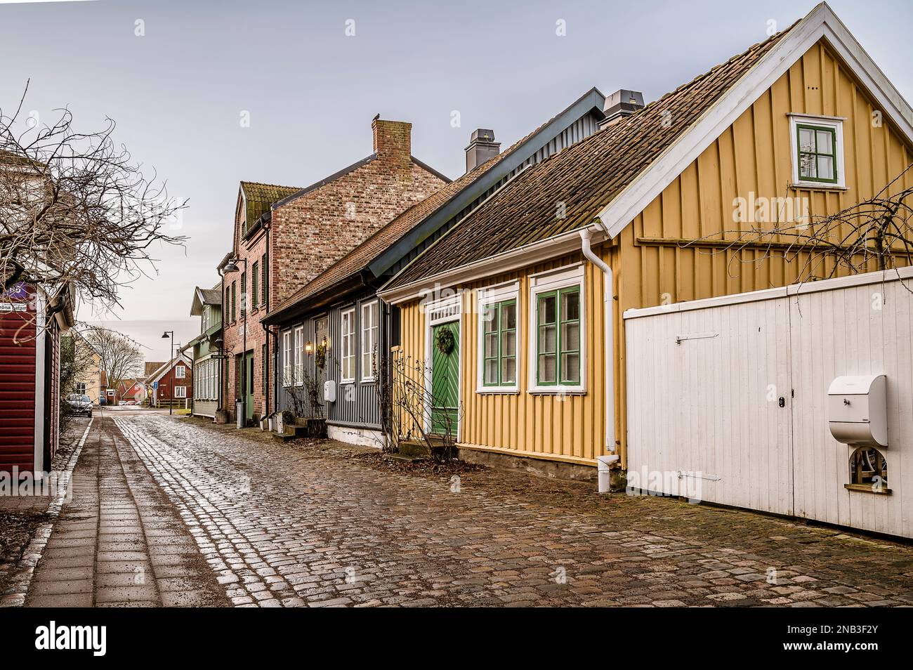 ancient yellow townhouse in Falkenberg, Sweden, February 11, 2023 Stock ...