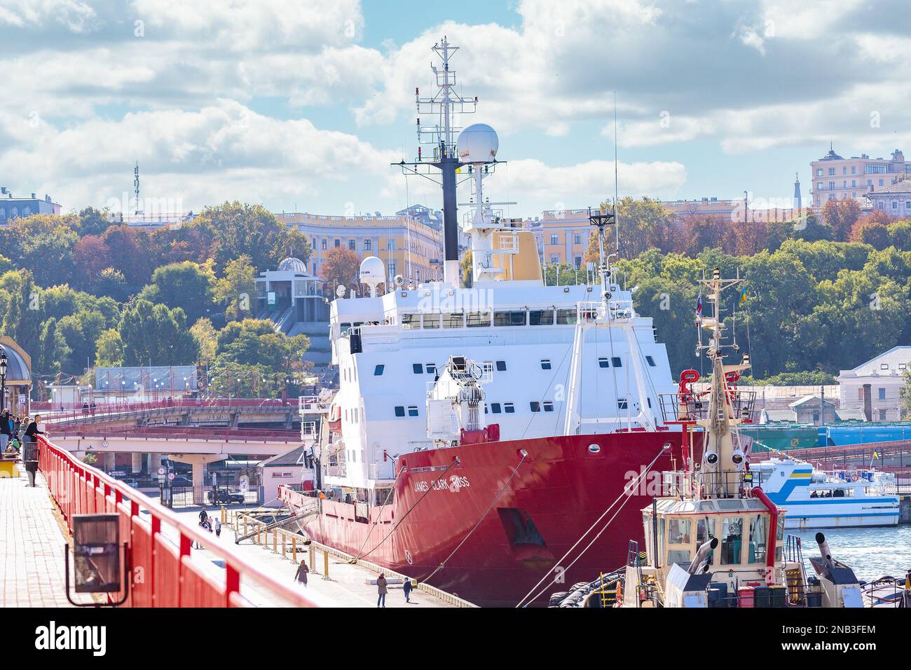 Antarctic supply and survey ship James Clark Ross in Odessa sea port ...
