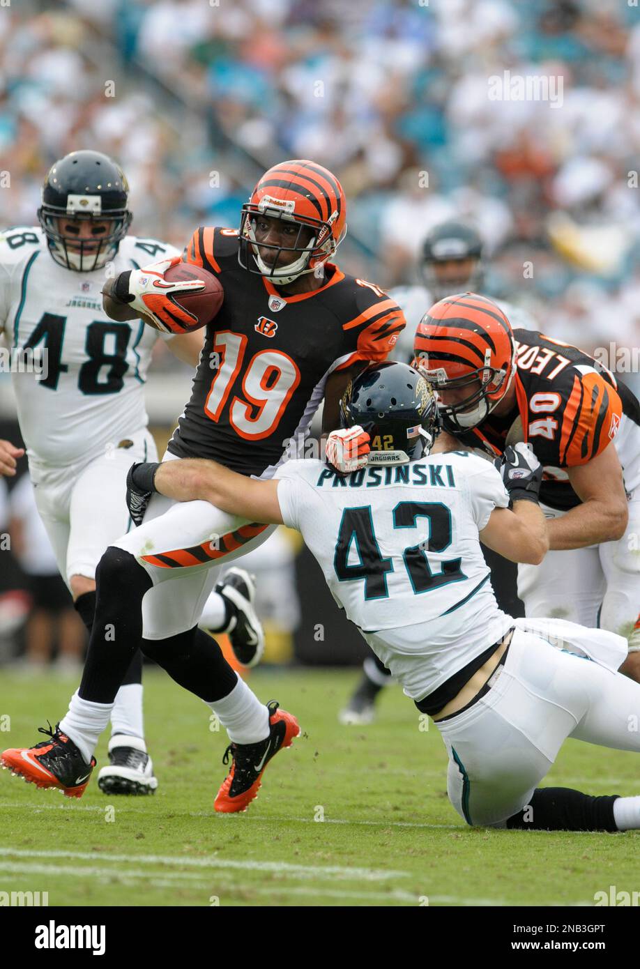 Cincinnati Bengals wide receiver Brandon Tate (19), center, runs ...