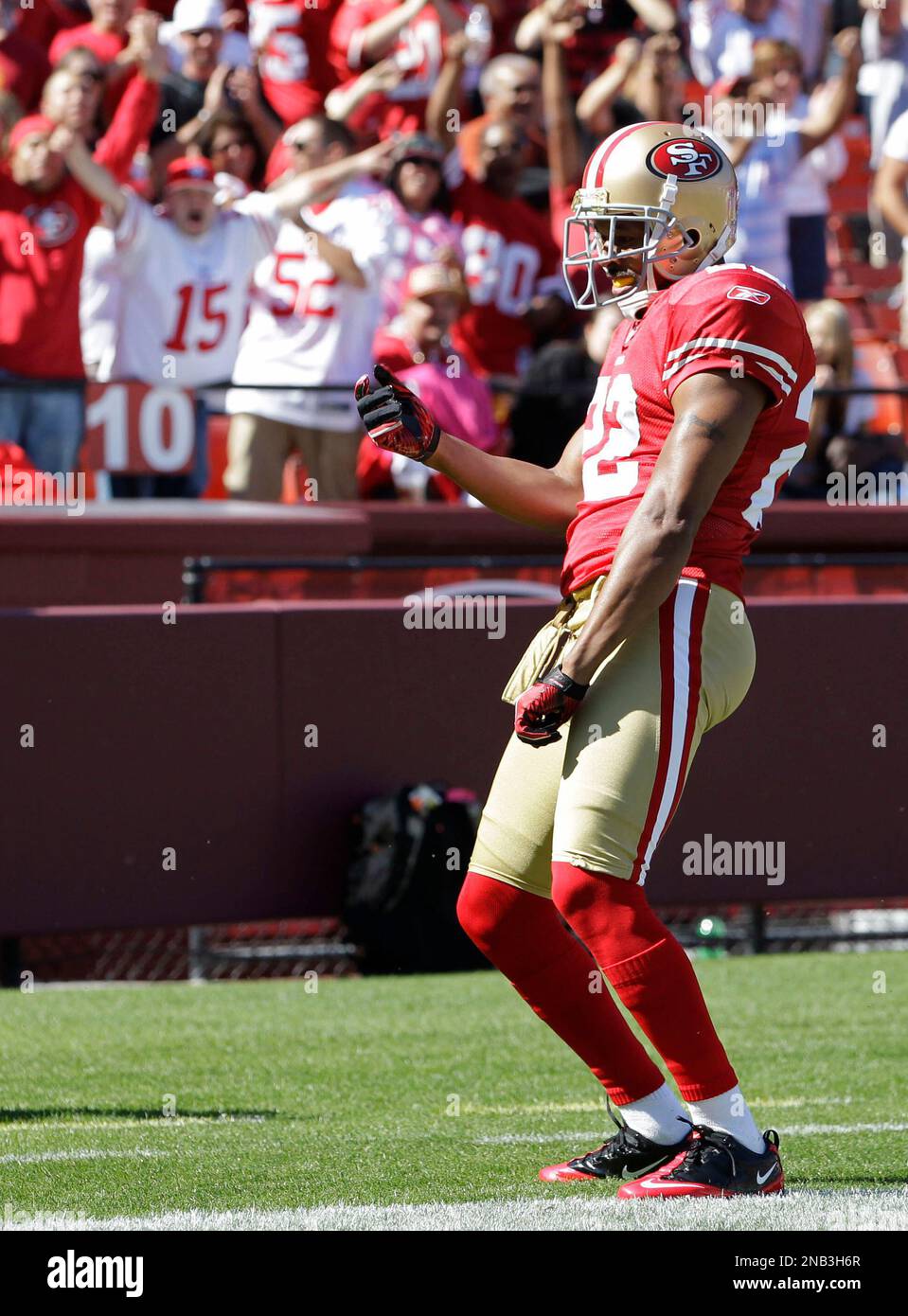 San Francisco 49ers cornerback Carlos Rogers celebrates in the end zone ...