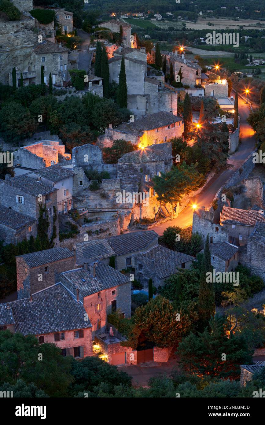 Evening in Gordes, one of the most well-known hilltop villages of ...