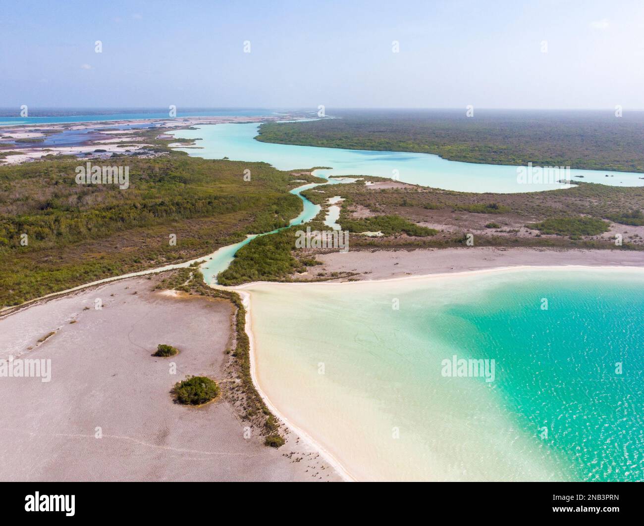 Aerial landscape of the pirate channel in Bacalar Quintana roo, Mexico ...