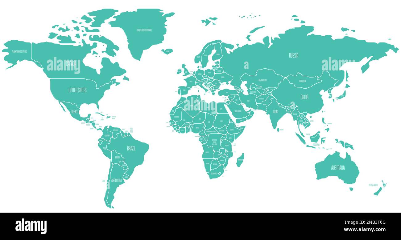 Simplified schematic map of World. Political map of countries with name ...