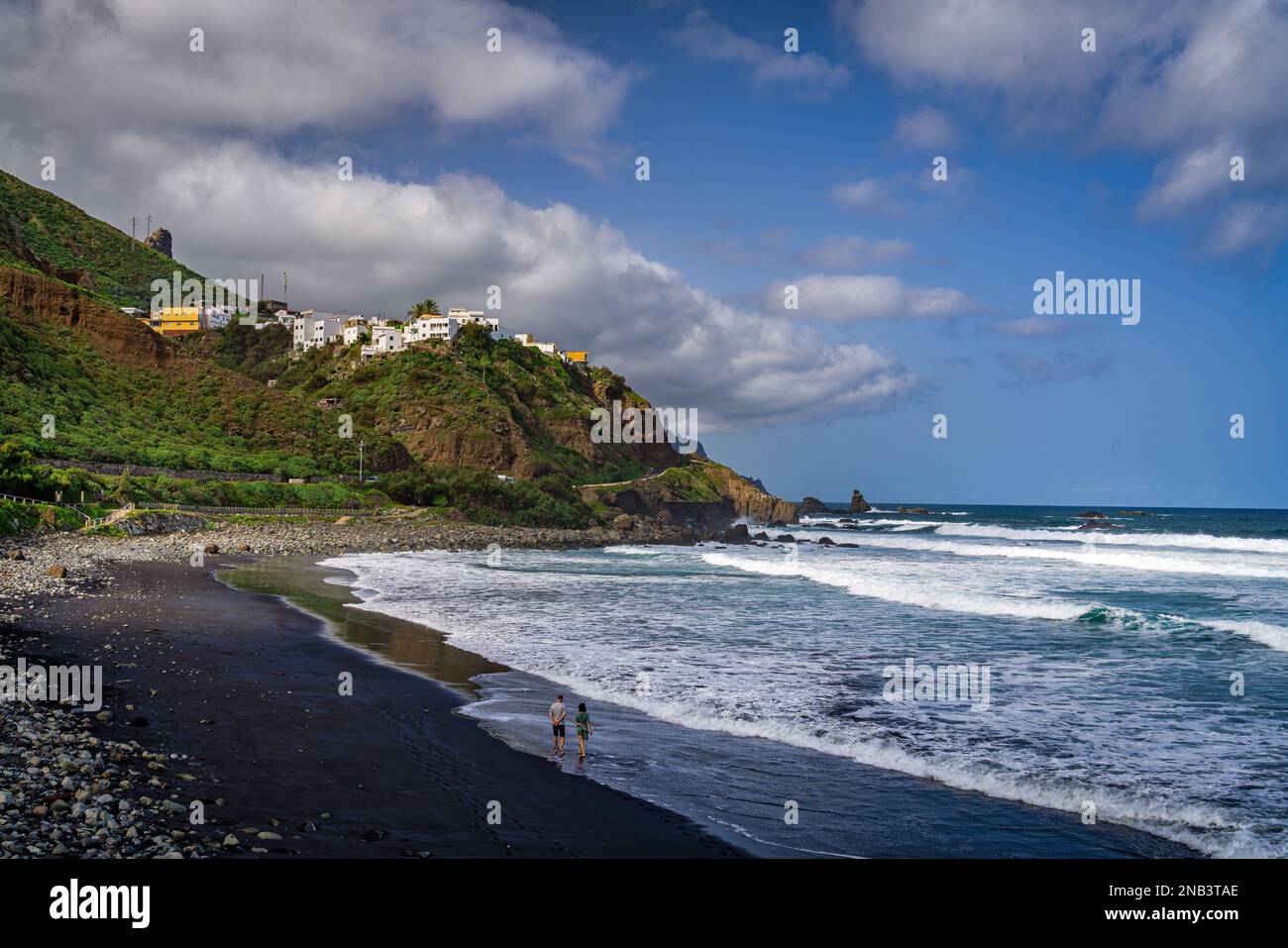 An aerial view of the rocky shore of Anaga Rural Park, Tenerife, Canary ...