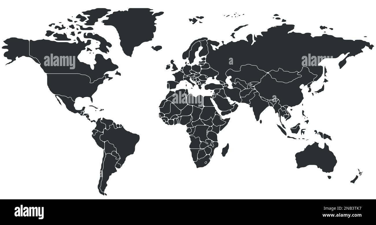 Simplified schematic map of World. Blank political map of countries ...