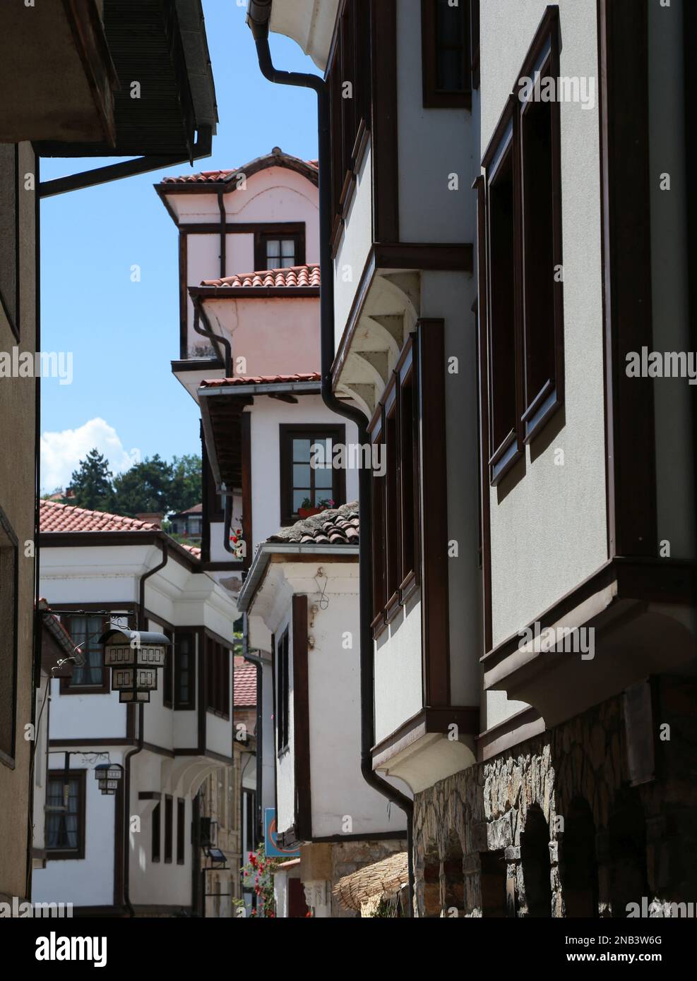 The historical streets and typical buildings of the old town of Ohrid ...