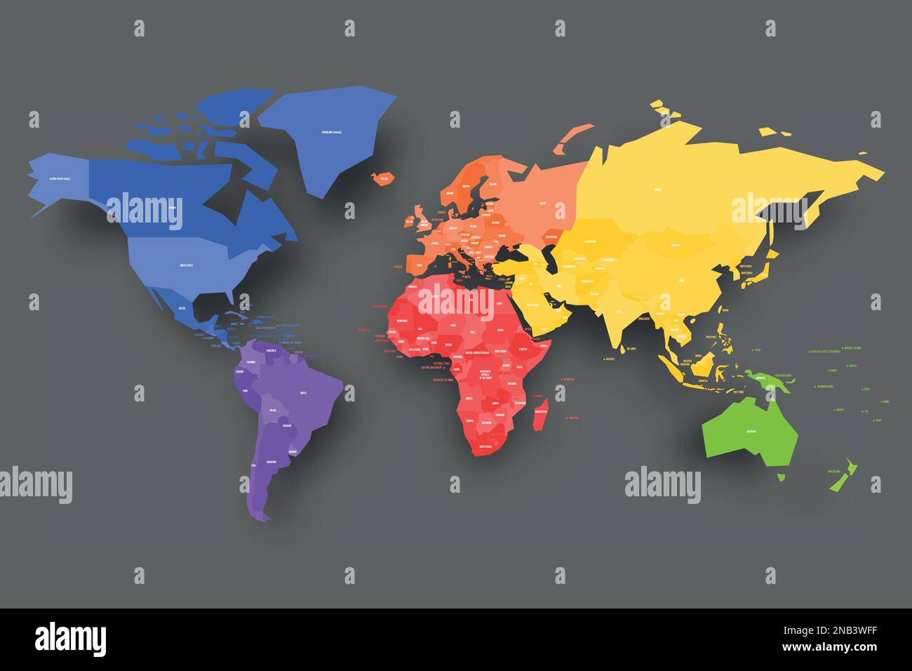 Colorful map of World. Simplified vector map with country name labels ...