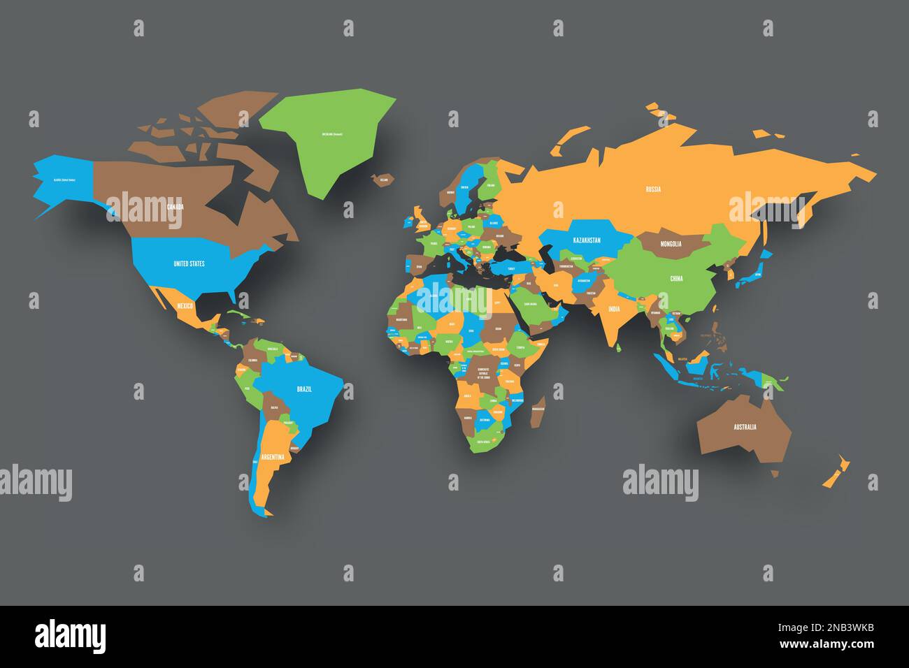 Political map of World in four colors of national countries and labels ...