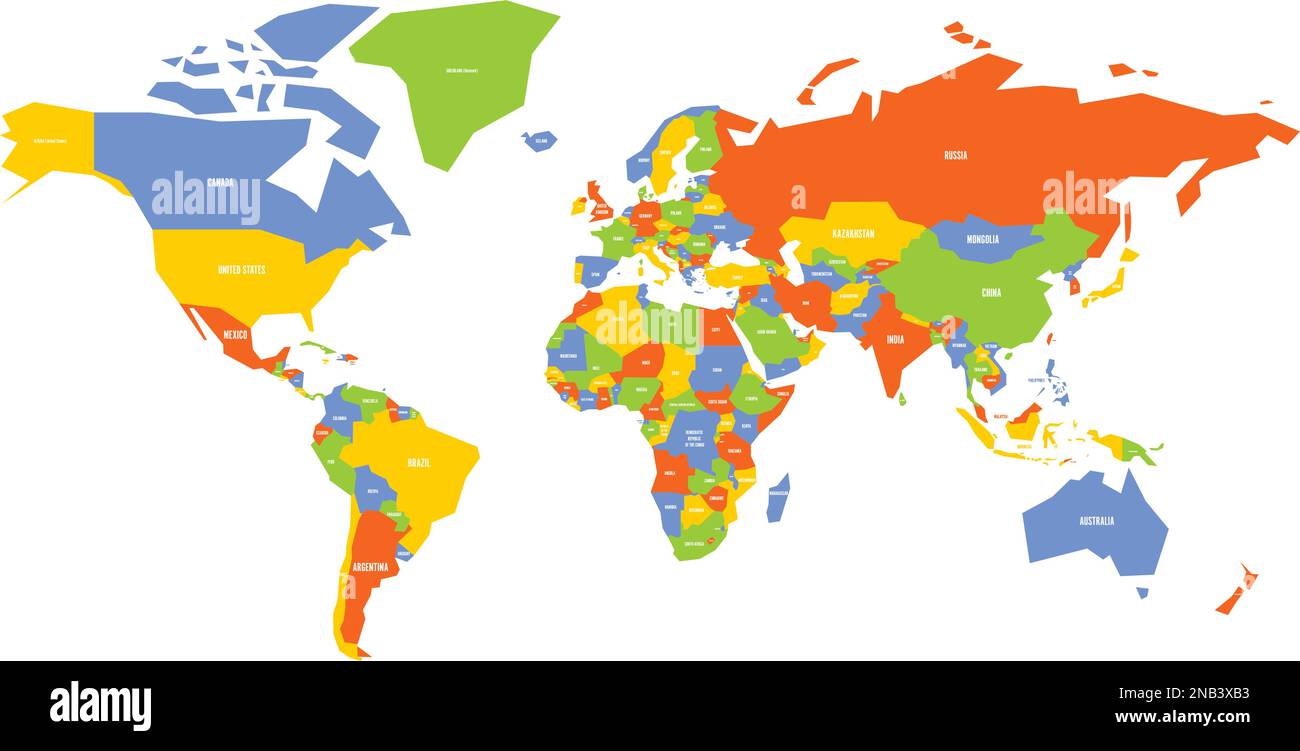 Colorful map of World. Simplified vector map with country name labels ...