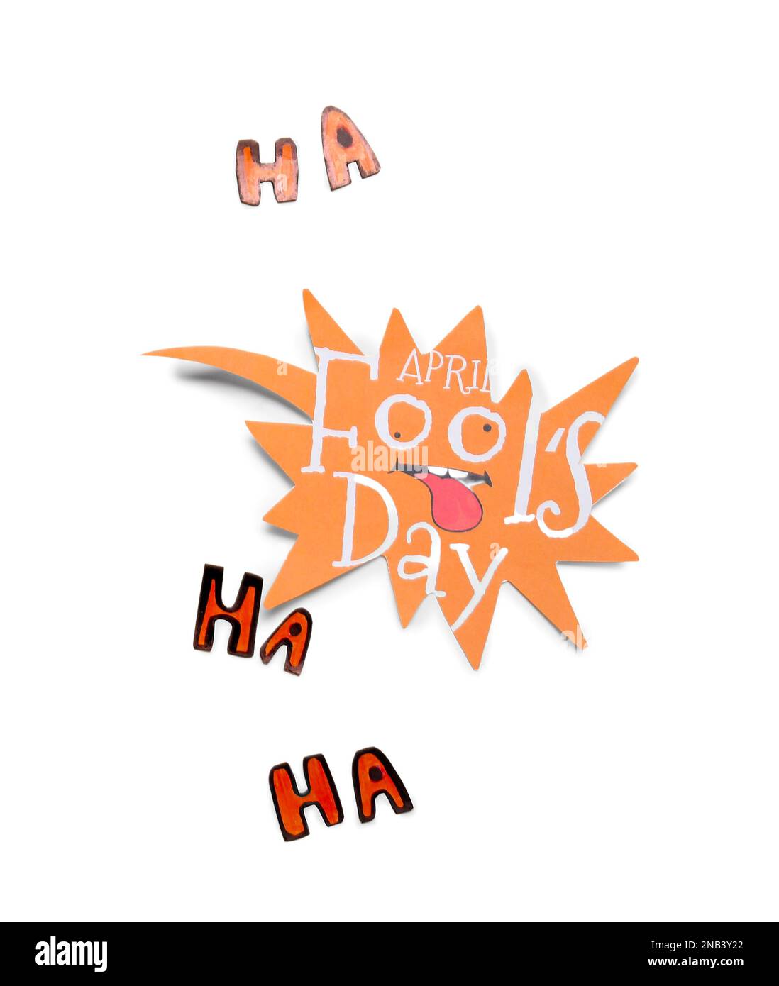 Card with text APRIL FOOL'S DAY and paper words HA on light background ...