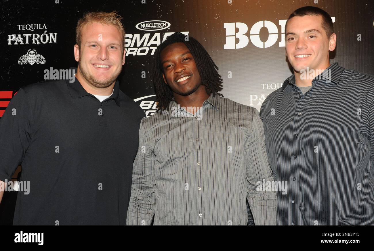 New York Giants football players, from left, Mitch Petrus, Greg Jones ...