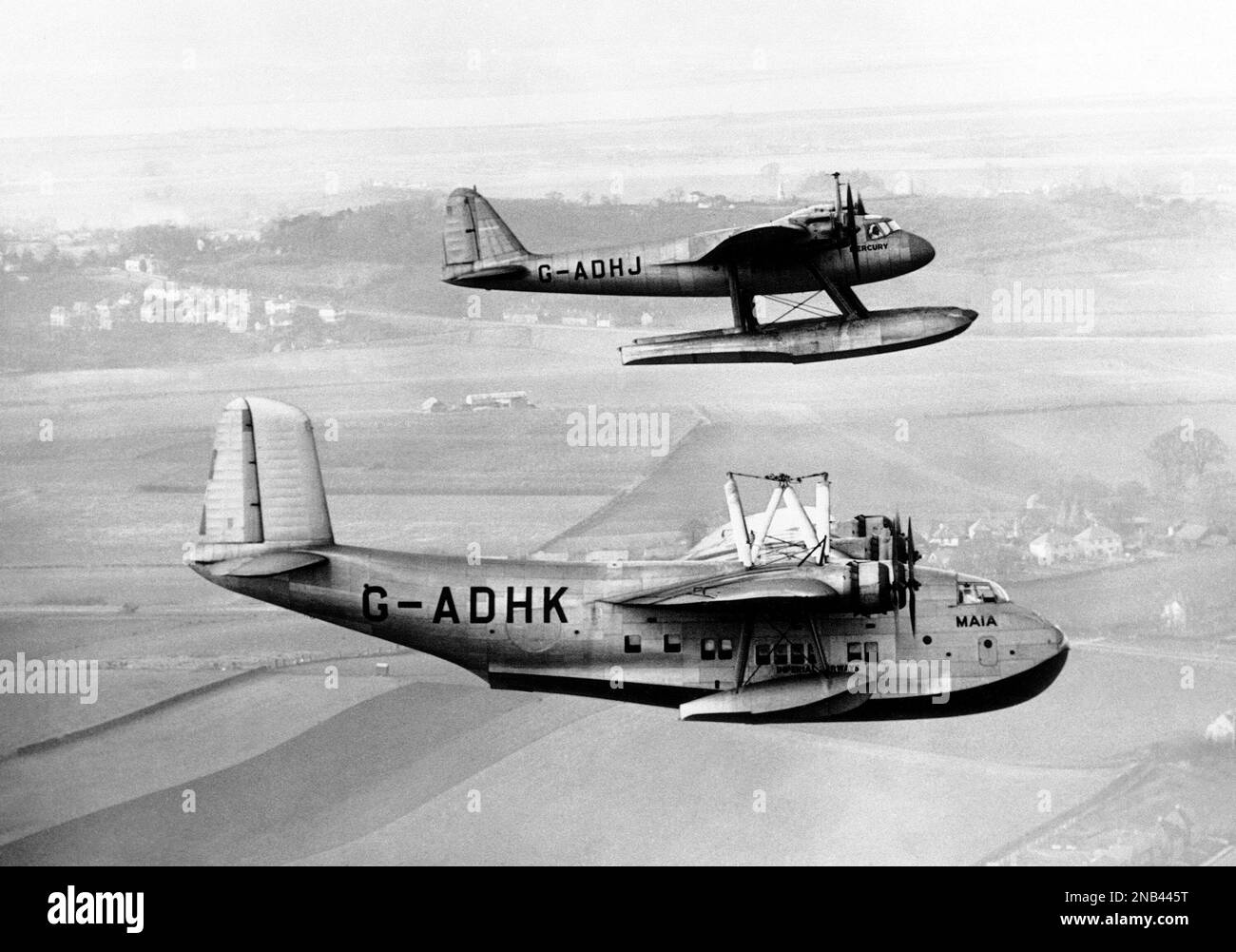 The first official tryout of the Short Mayo composite aircraft, a ...