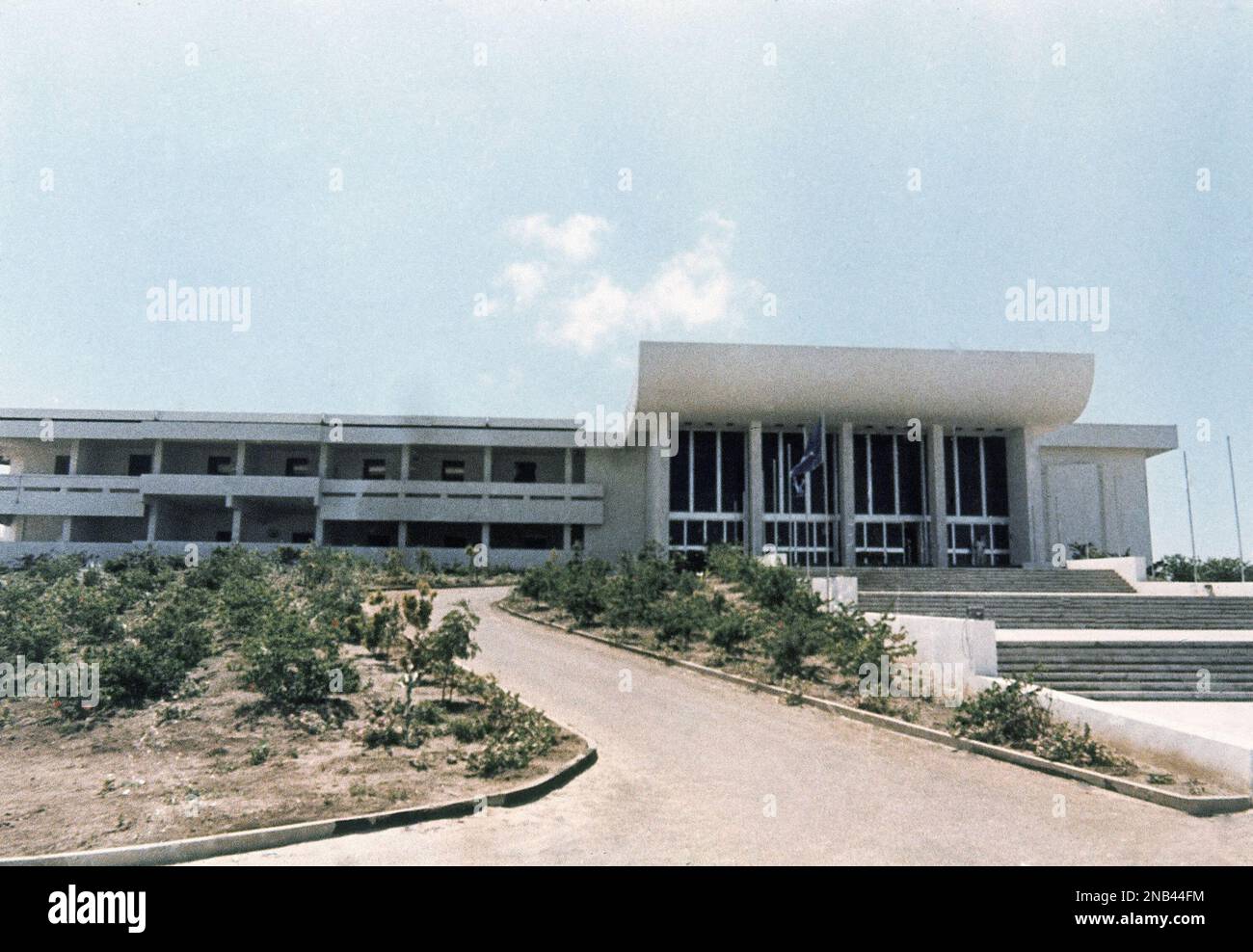 A view of the exterior of the People's Hall in Mogadishu, Somalia in ...