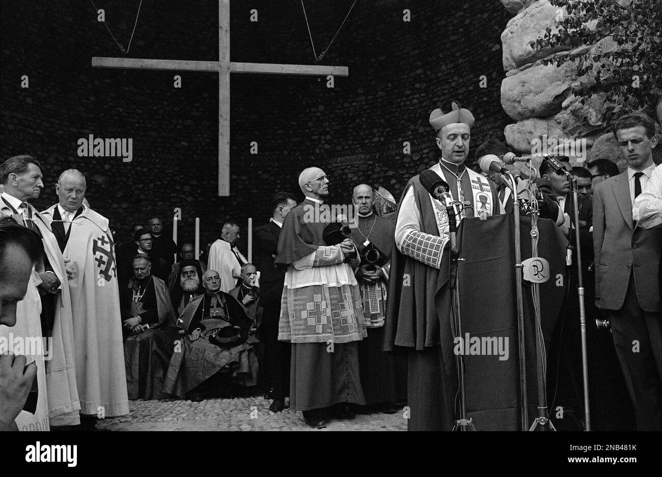Franz Hengsbach, Bishop of Essen, presents his sermon, as the chapel of ...