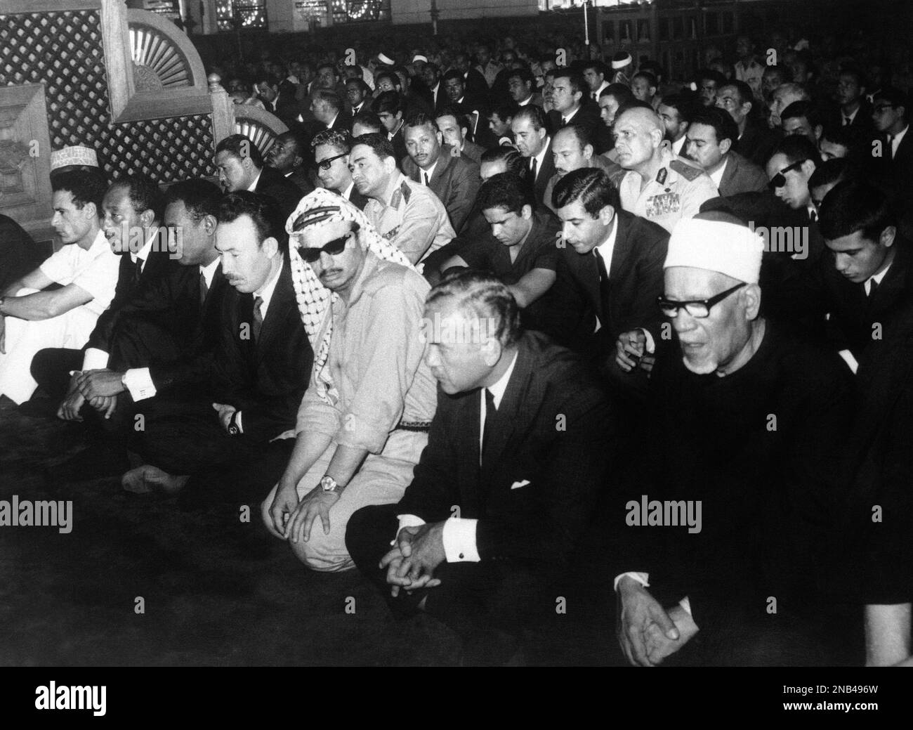 Praying at the Nasser Mosque in Cairo, Egypt for the late President ...