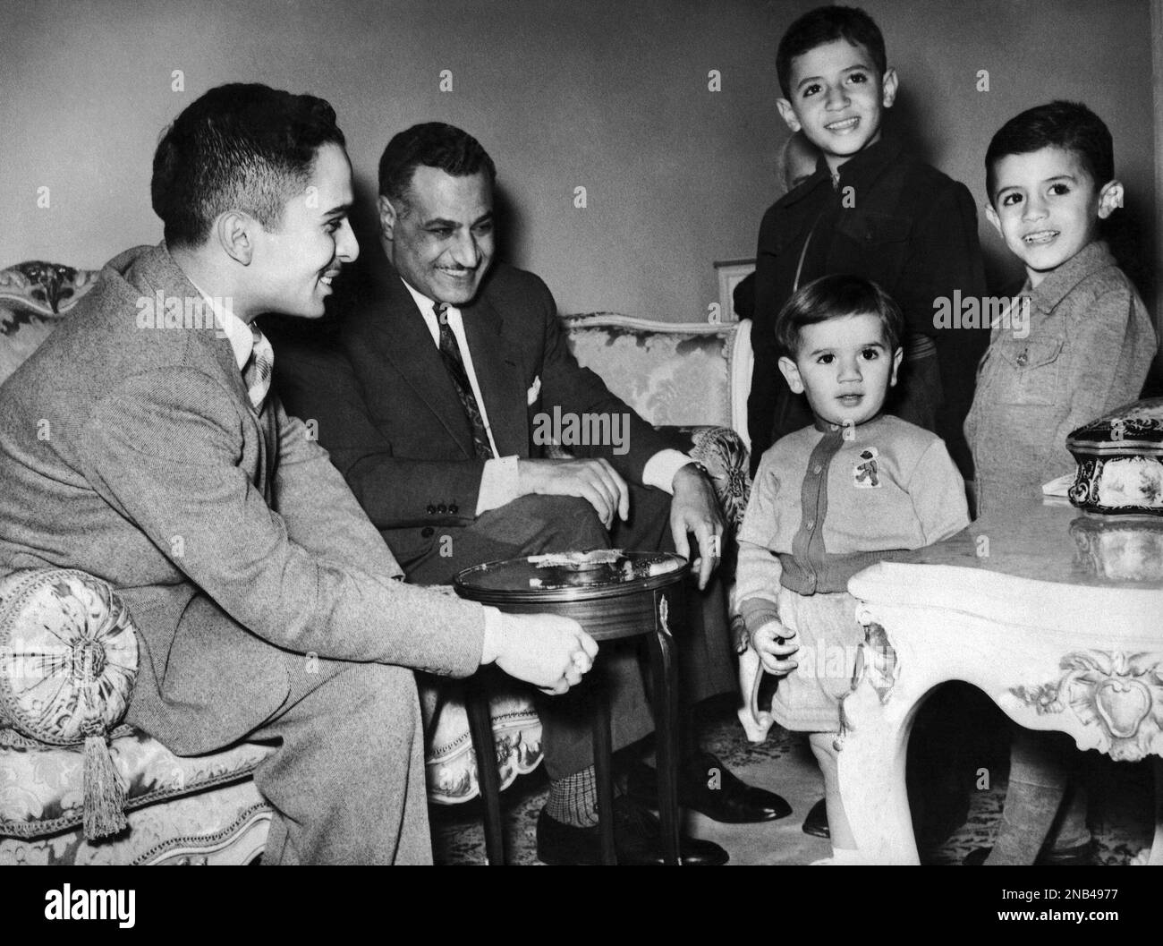 King Hussein of Jordan, left, chats with President Gamal Abdel Nasser ...