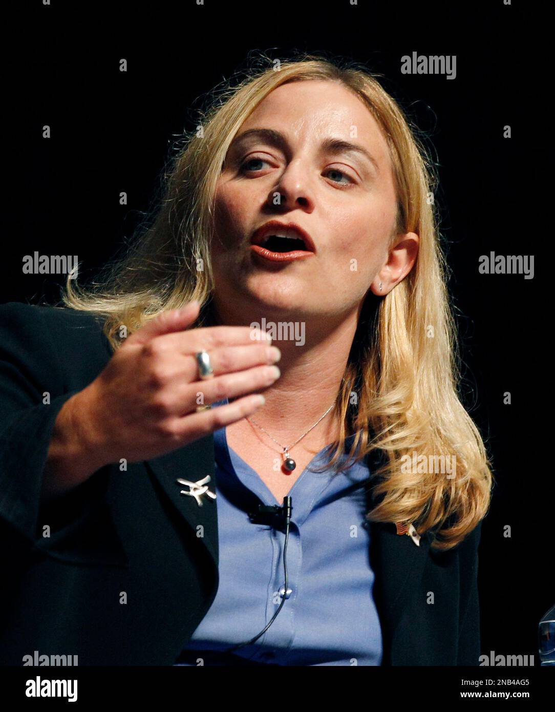 Marisa DeFranco speaks in Lowell, Mass. Tuesday, Oct. 4, 2011 during a ...