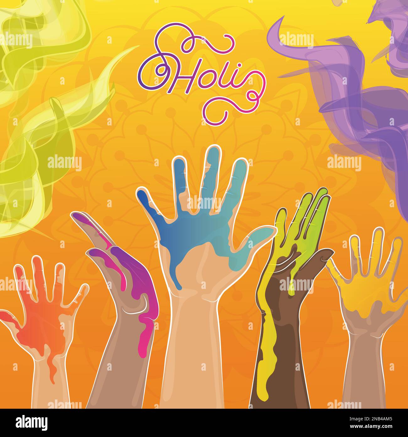 Group of painted hands with powders Holi Festival Vector Stock Vector ...