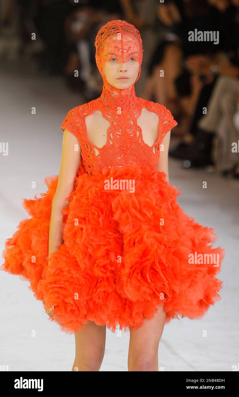 A model displays a creation by British fashion designer Sarah Burton ...