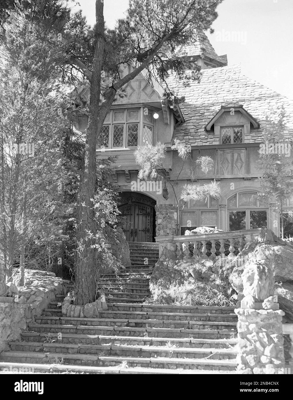 This is a view of the front entrance of the Quaint Sutro mansion on six ...