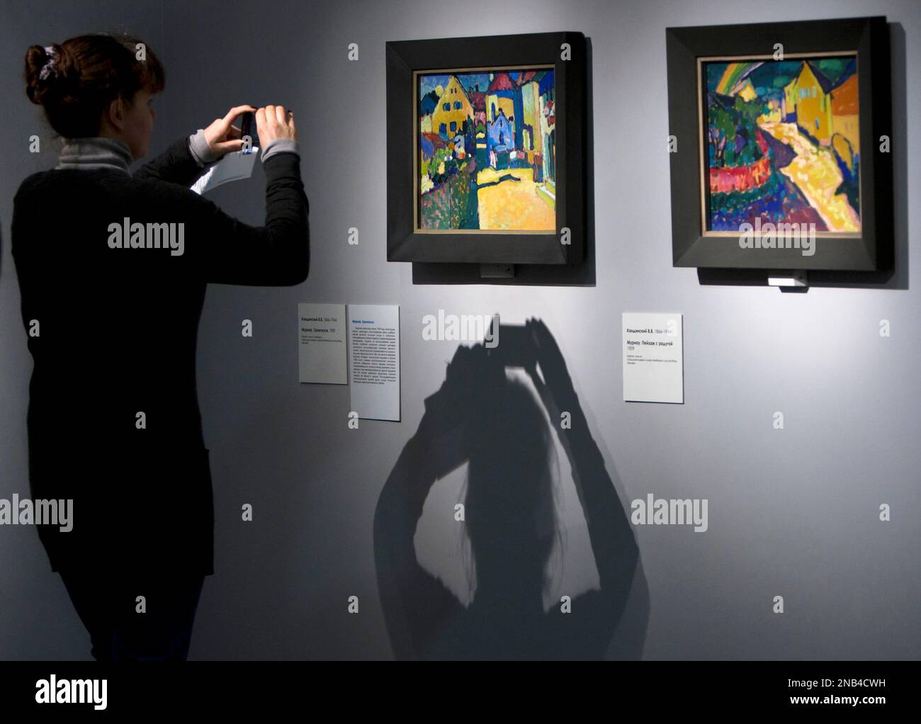 A visitor makes photos of Vasily Kandinsky's paintings at the Kandinsky ...