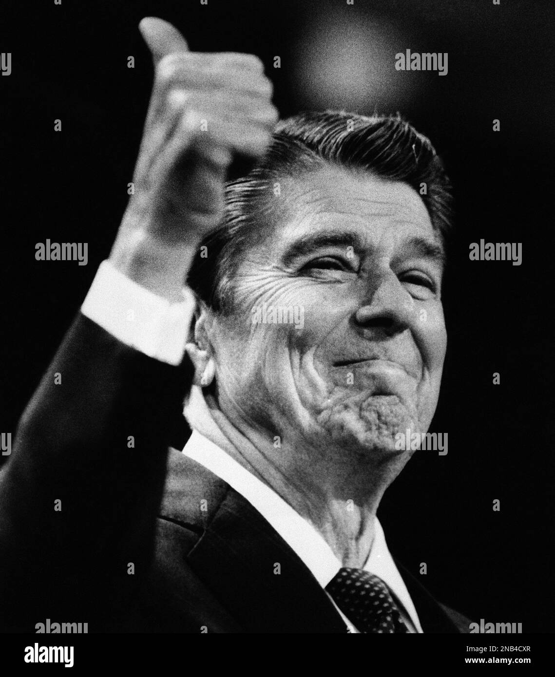 President Ronald Reagan gives the thumbs up gesture during his ...
