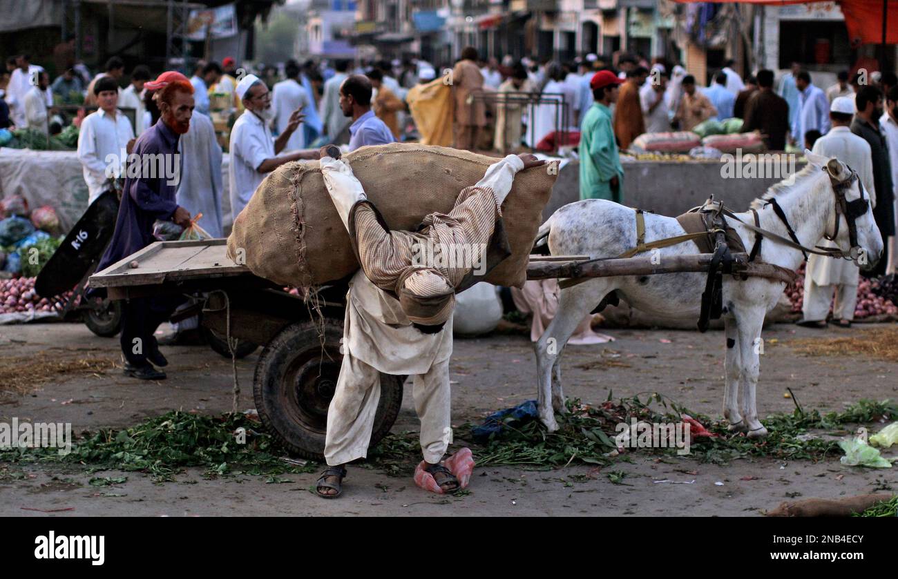 A Pakistani man working in a wholesale fruit and vegetable market ...