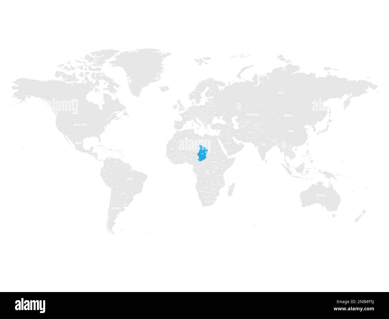Chad marked by blue in grey World political map. Vector illustration ...