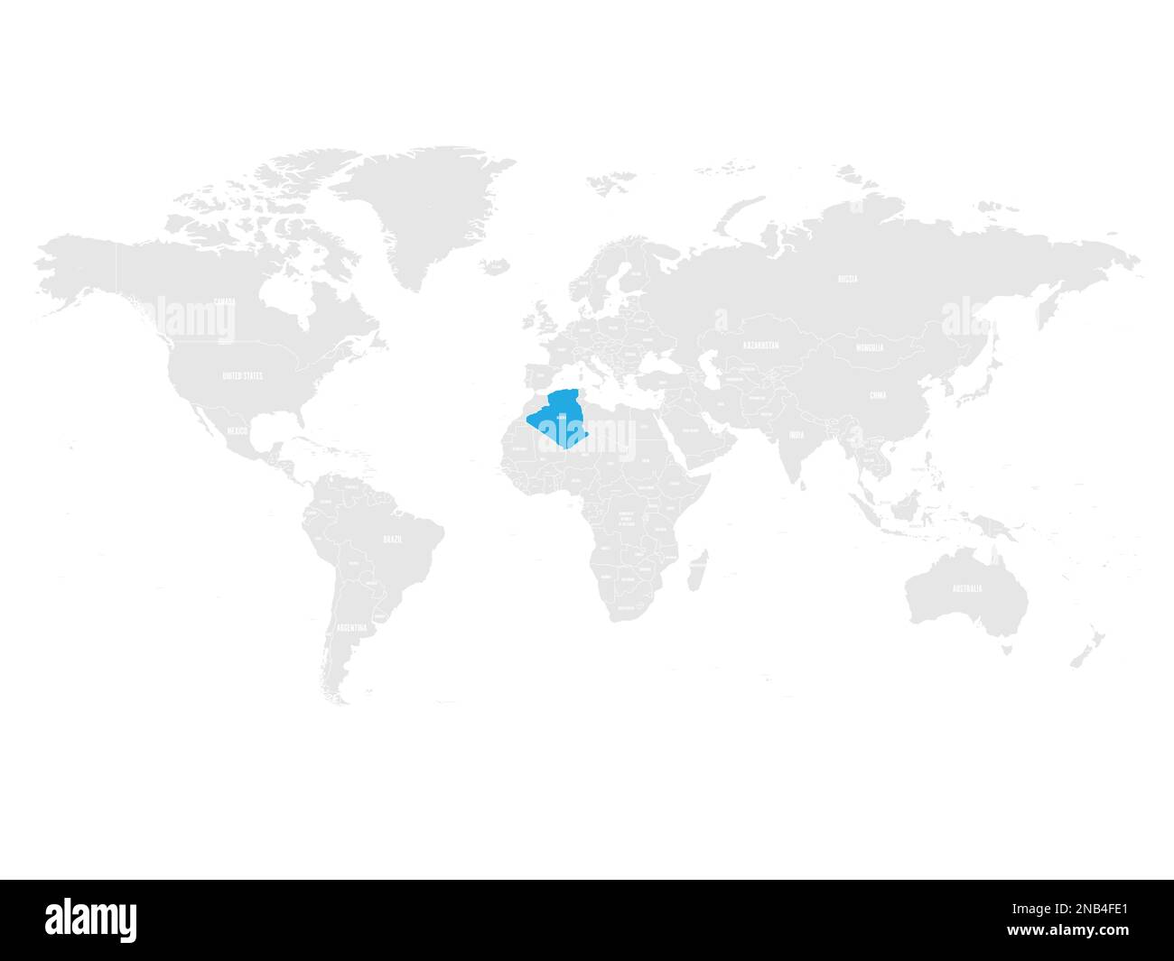 Algeria marked by blue in grey World political map. Vector illustration ...