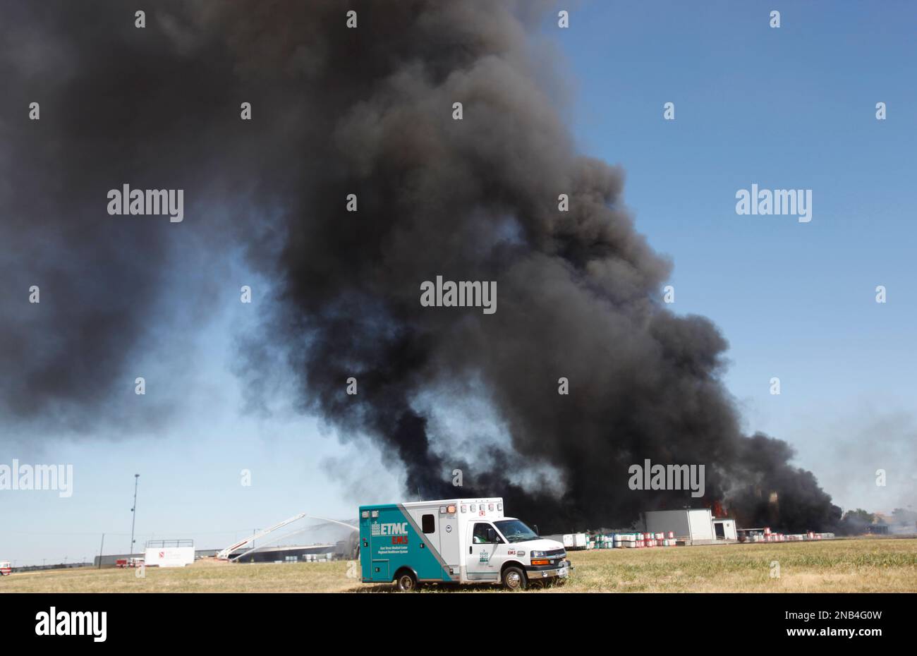 A chemical plant burns near Waxahachie, Texas, Monday, Oct. 3, 2011 ...