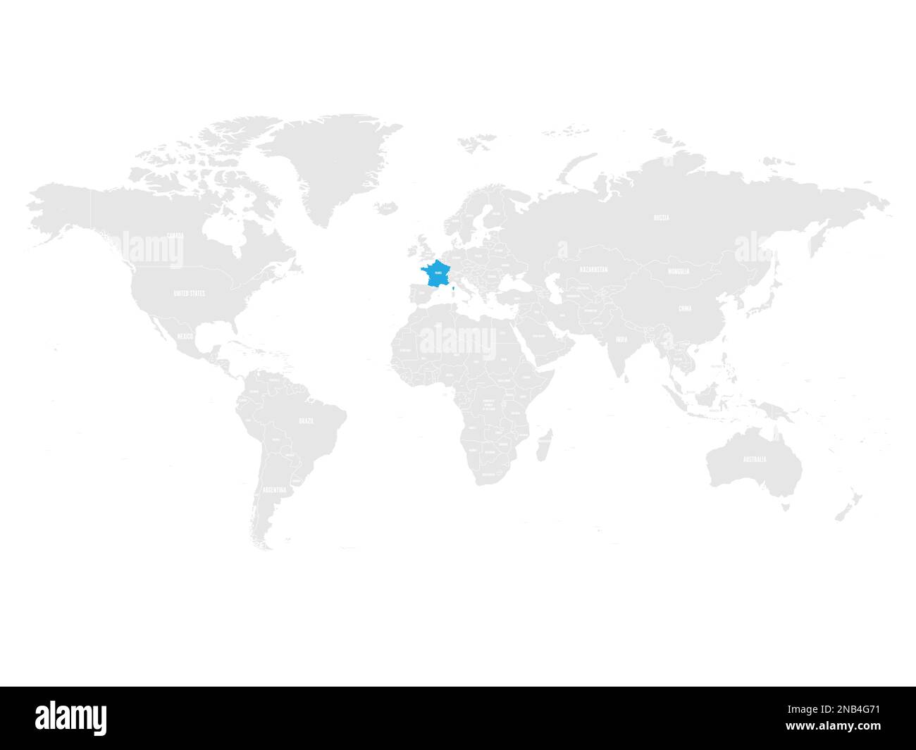 France marked by blue in grey World political map. Vector illustration ...