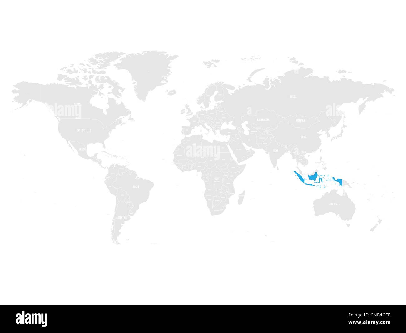 Indonesia marked by blue in grey World political map. Vector ...