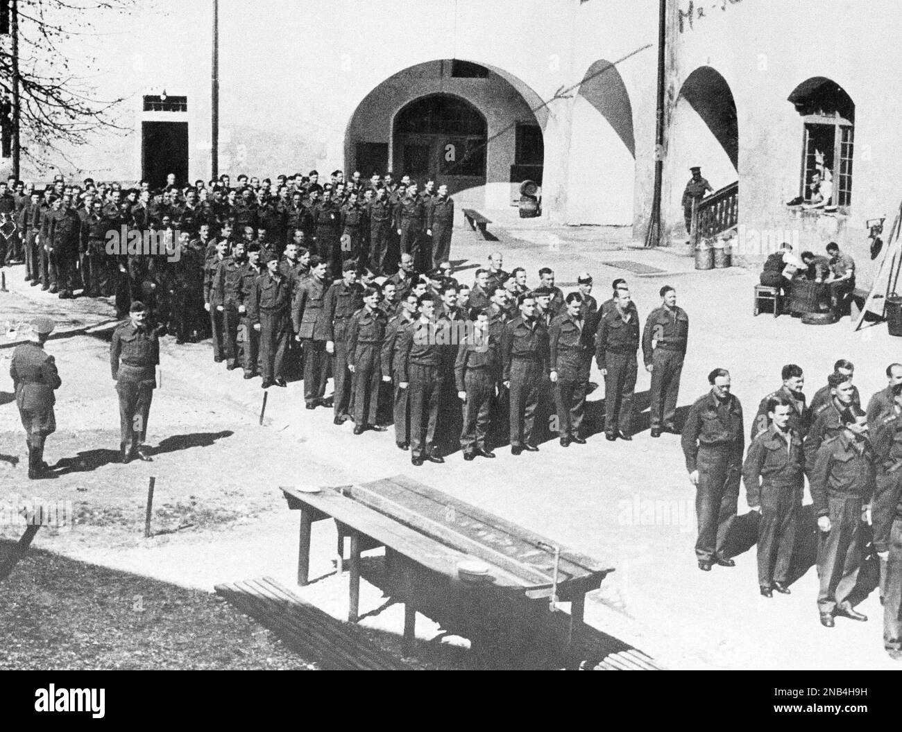 Morning roll call at Oflag V11 D a British Prisoners of War camp in ...