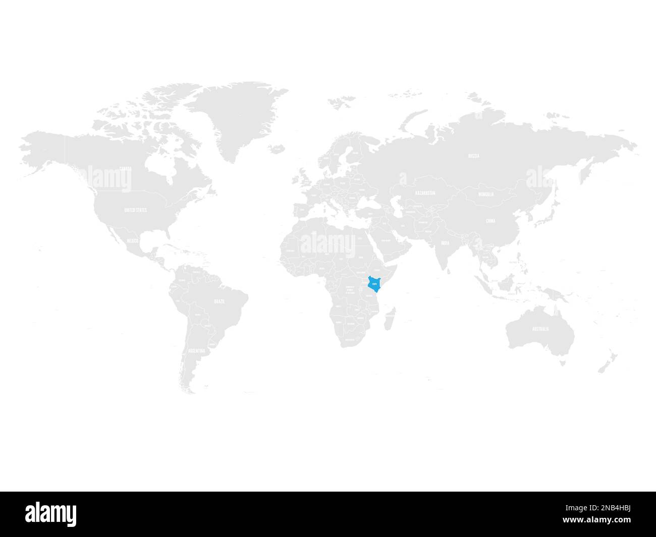 Kenya marked by blue in grey World political map. Vector illustration ...
