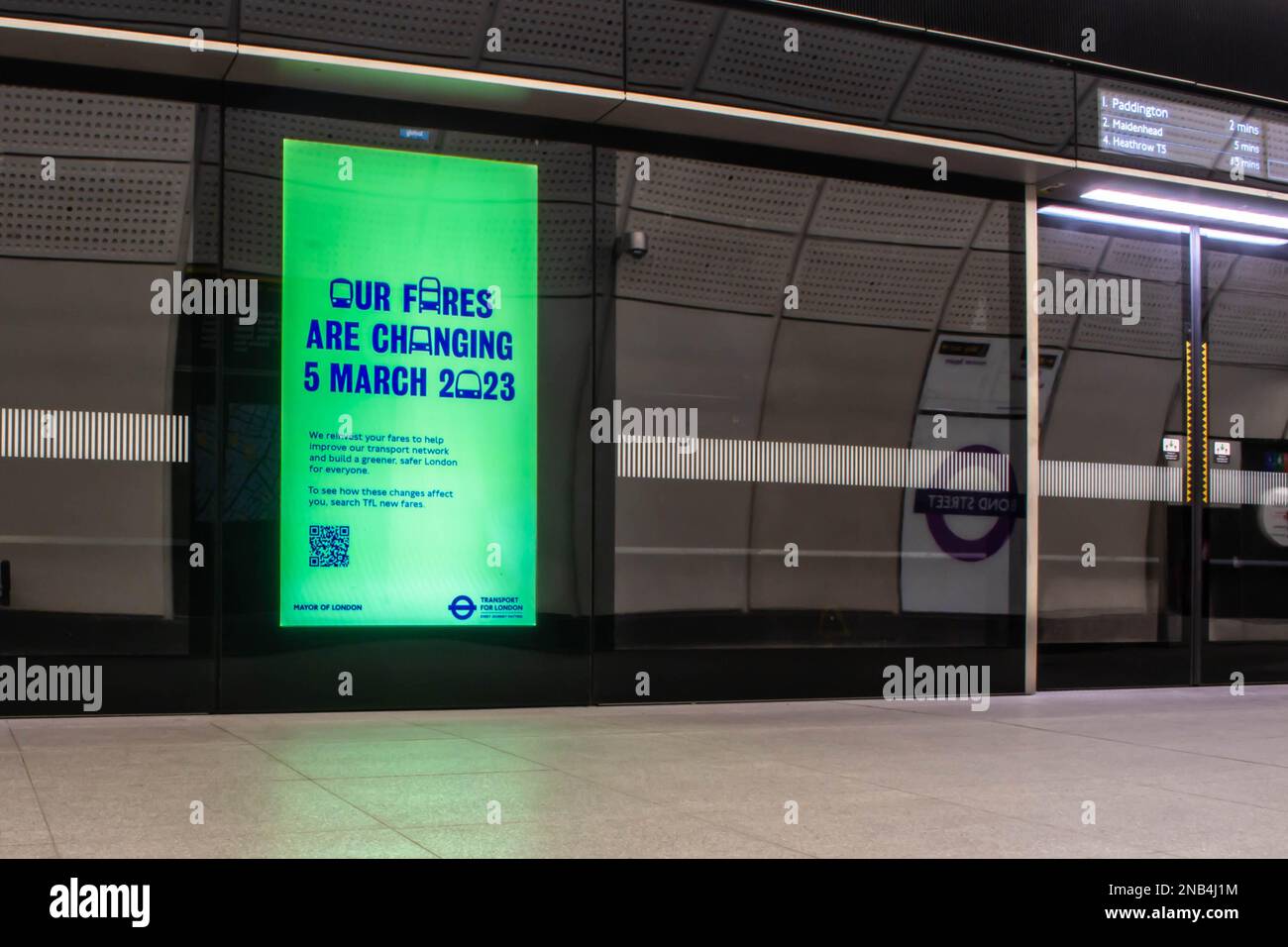 BOND STREET, LONDON - 11 February 2023: Fares changing signage at Bond ...