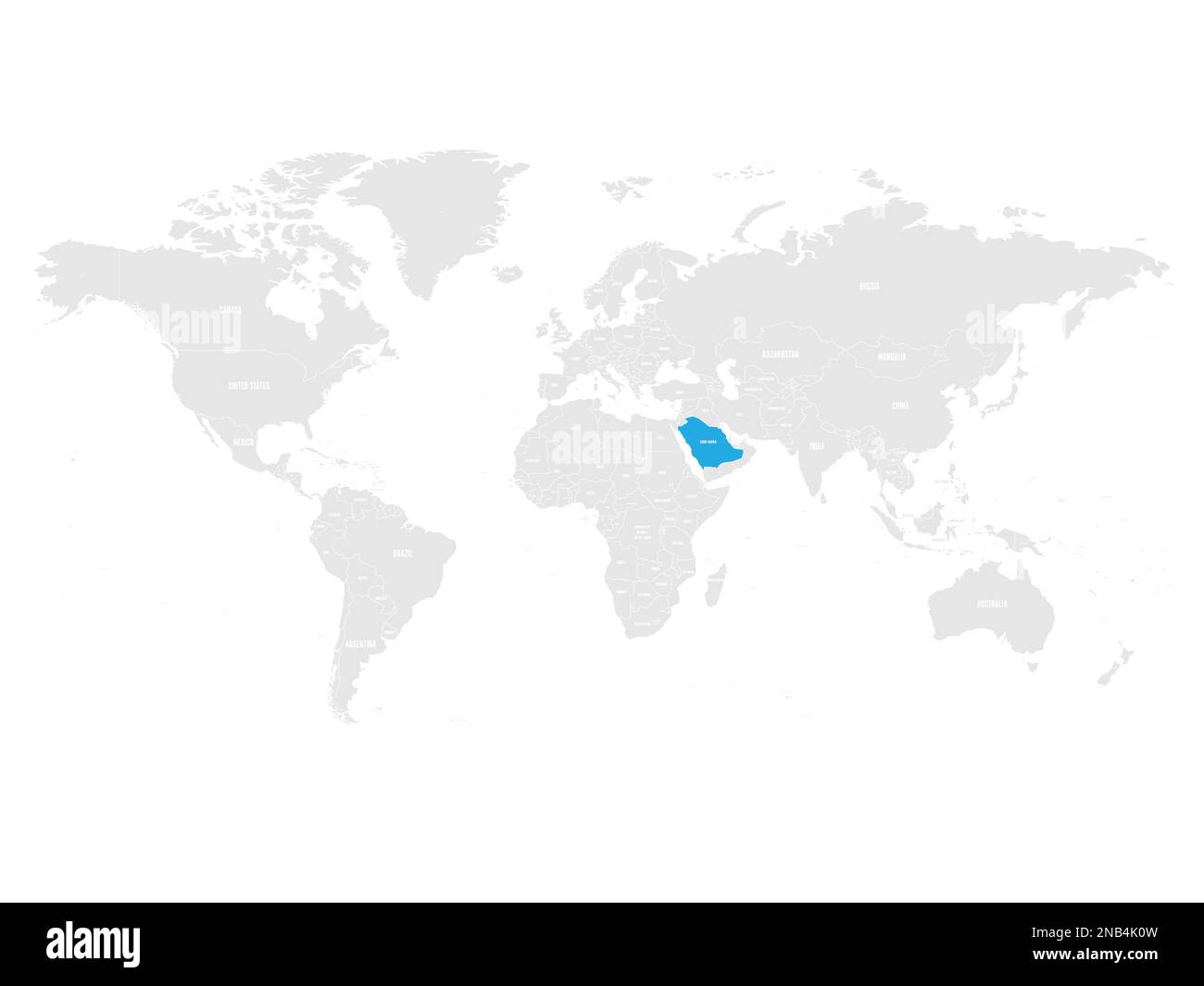 Saudi Arabia marked by blue in grey World political map. Vector ...