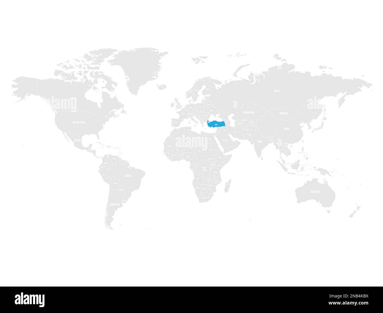 Turkey marked by blue in grey World political map. Vector illustration ...