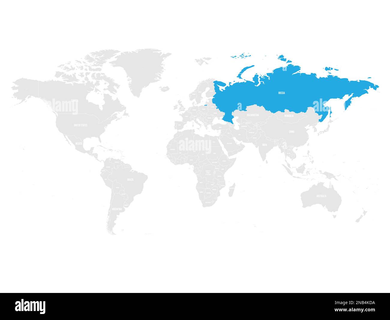 Russia marked by blue in grey World political map. Vector illustration ...