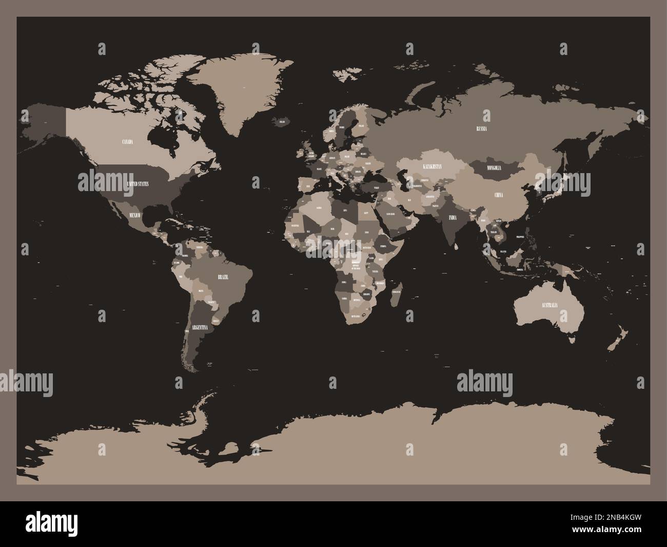 Old vintage or retro style map of World. Political map in shades of ...