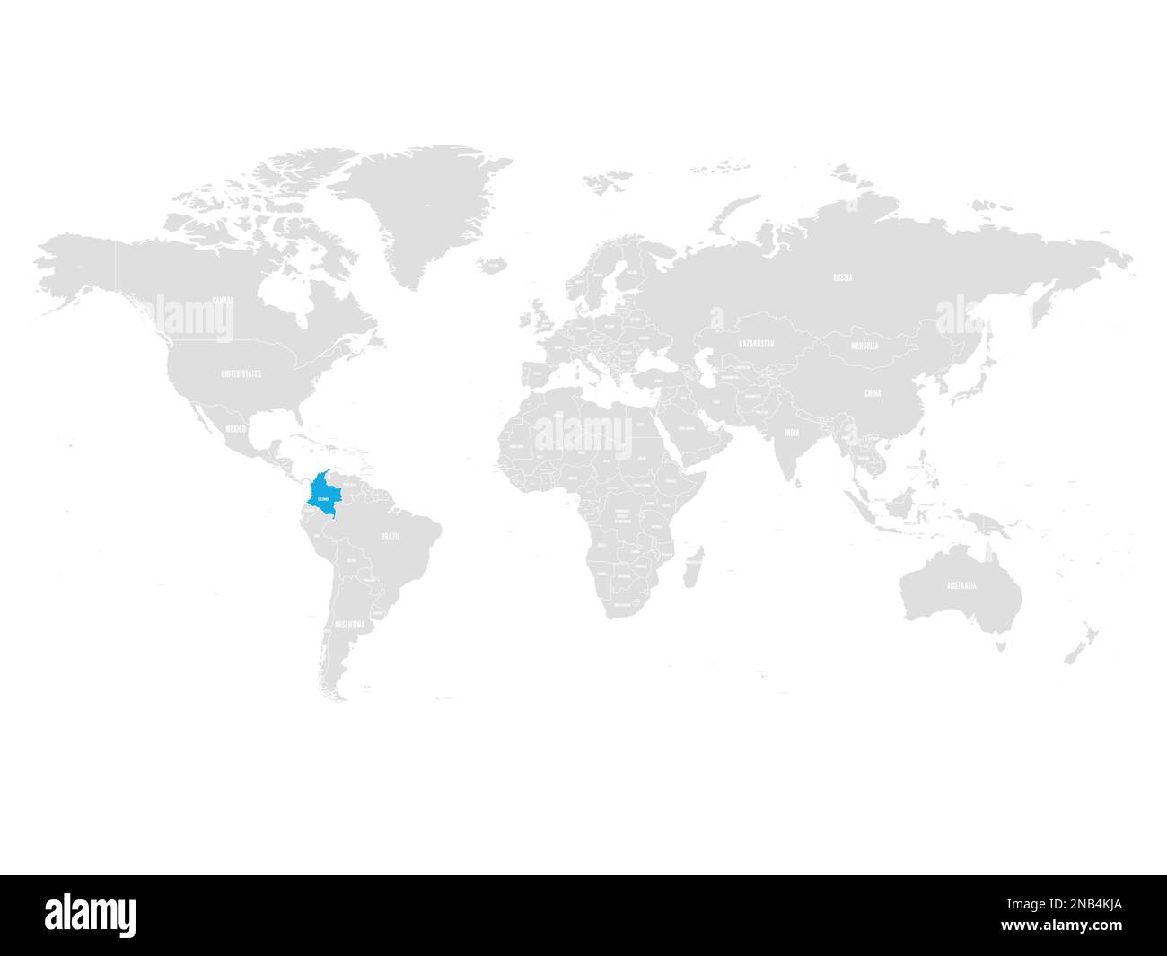 Colombia marked by blue in grey World political map. Vector ...