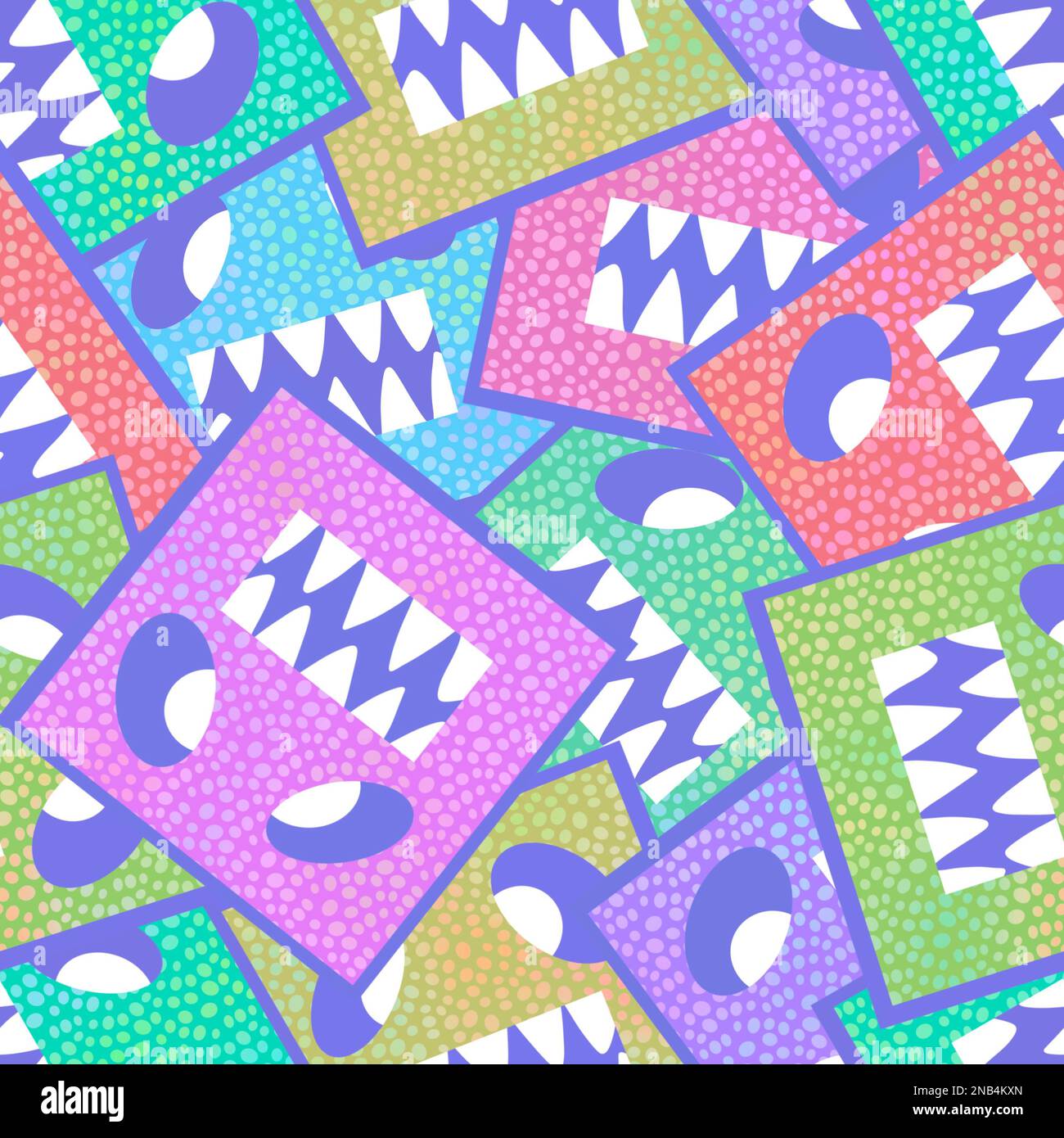 Cartoon geometric aliens seamless monster square pattern for wrapping ...