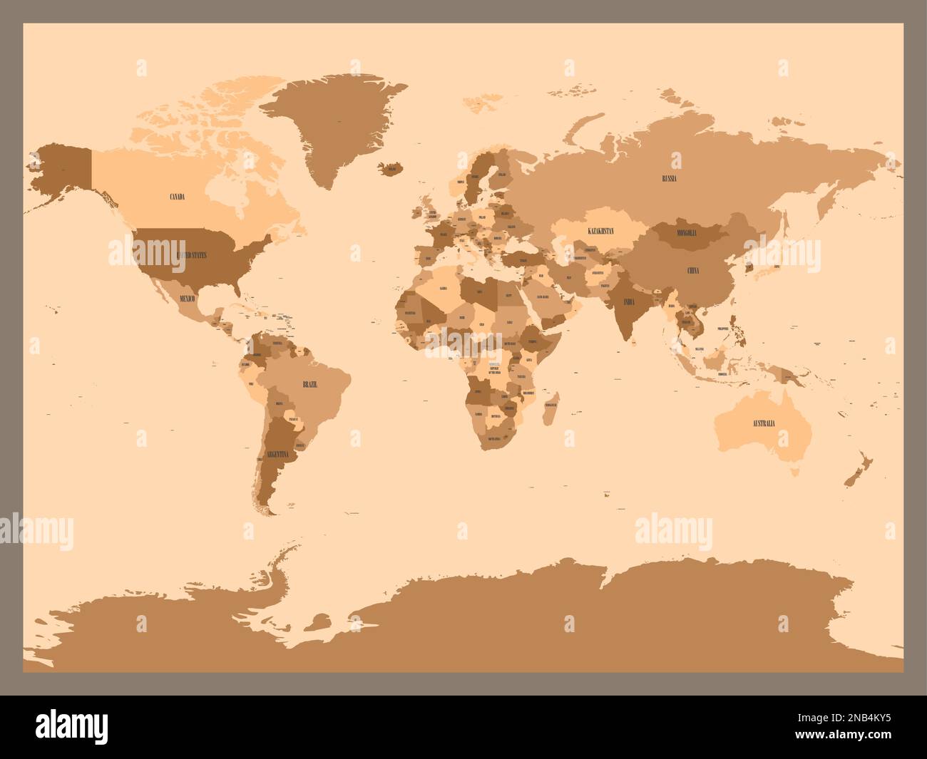Old vintage or retro style map of World. Political map in shades of ...