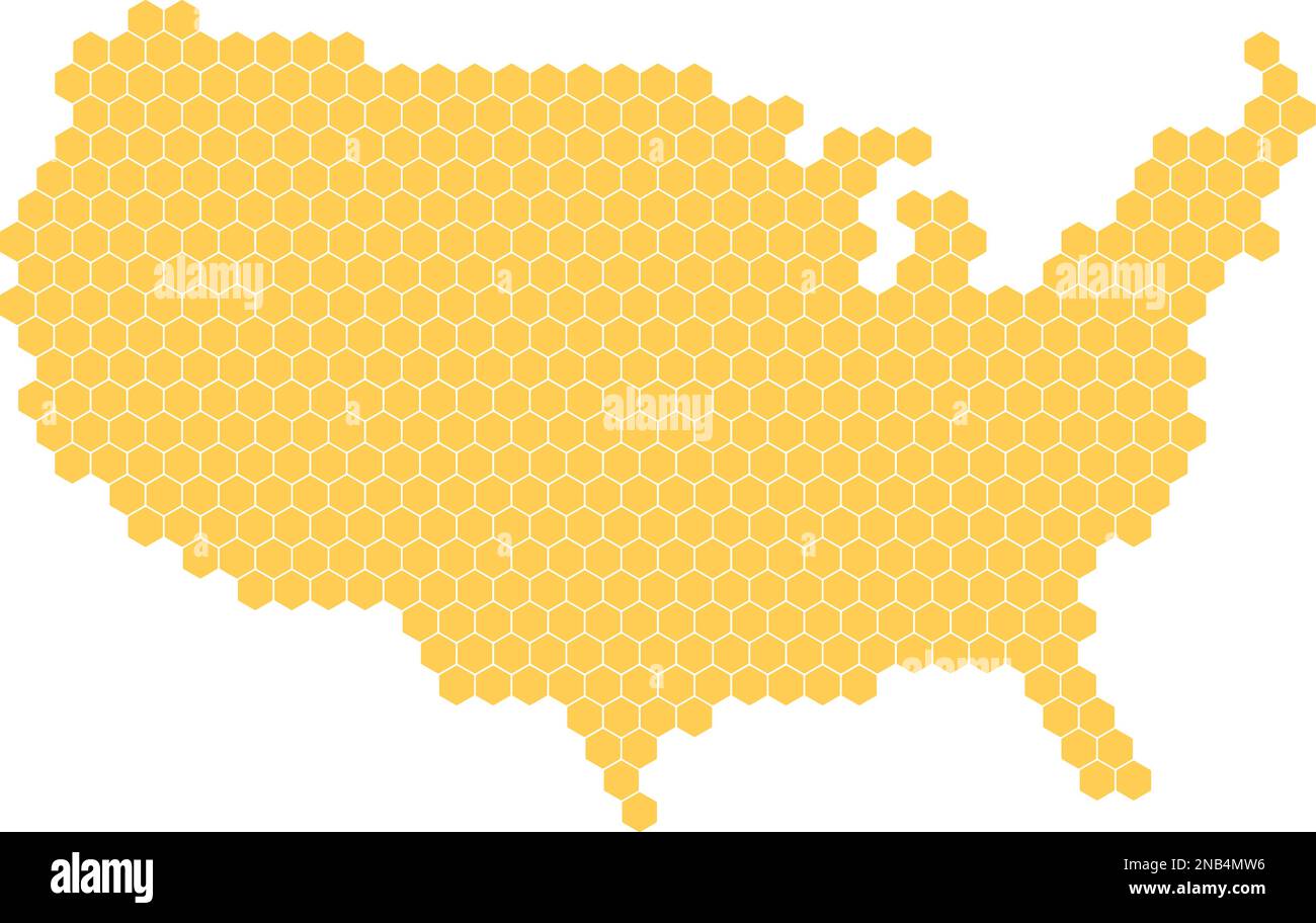 Hexagonal mosaic in a shape of USA map. Yellow vector illustration ...